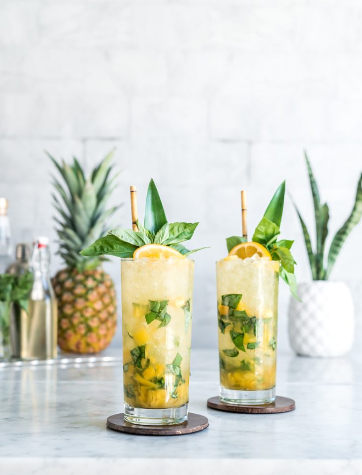 Vodka Pineapple Basil Smash Cocktail - Pineapple and Coconut