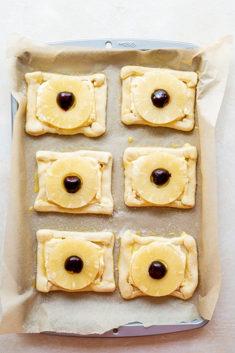 Tropical Pineapple Puff Pastry Tarts with Pineapple Rum Sauce