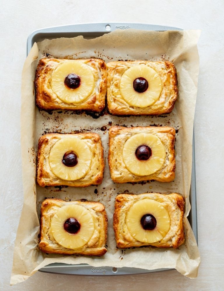 Tropical Pineapple Puff Pastry Tarts with Pineapple Rum Sauce