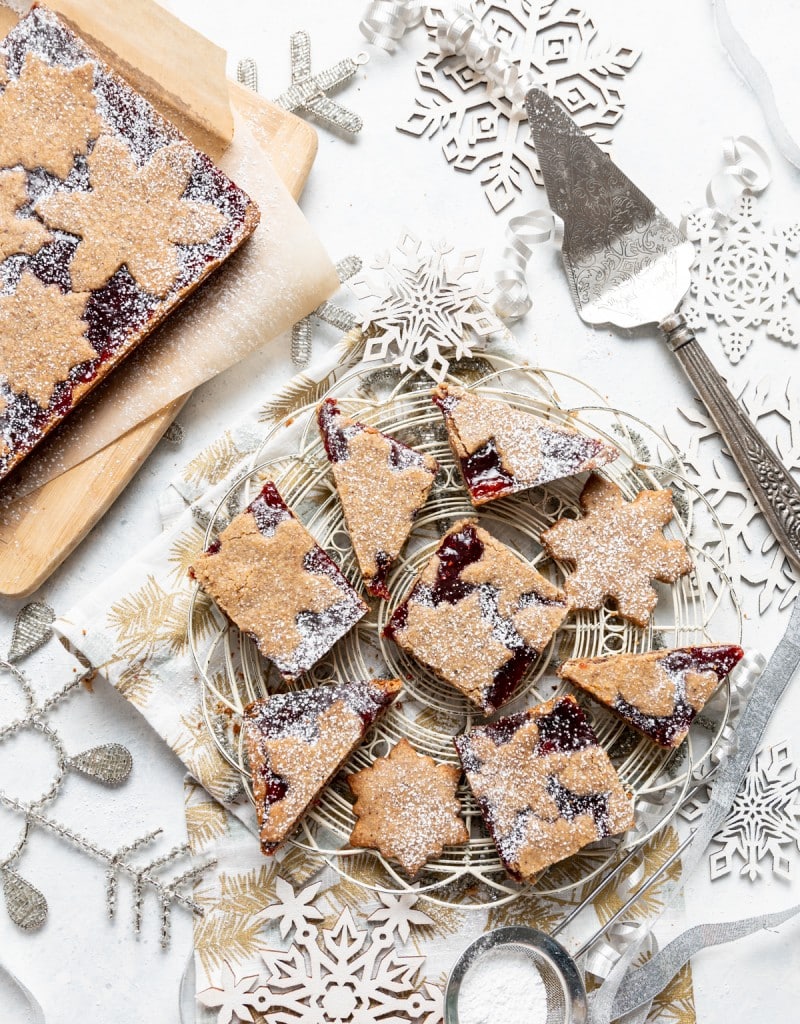 Mixed Berry Snowflake Linzer Torte Bars - Pineapple and Coconut