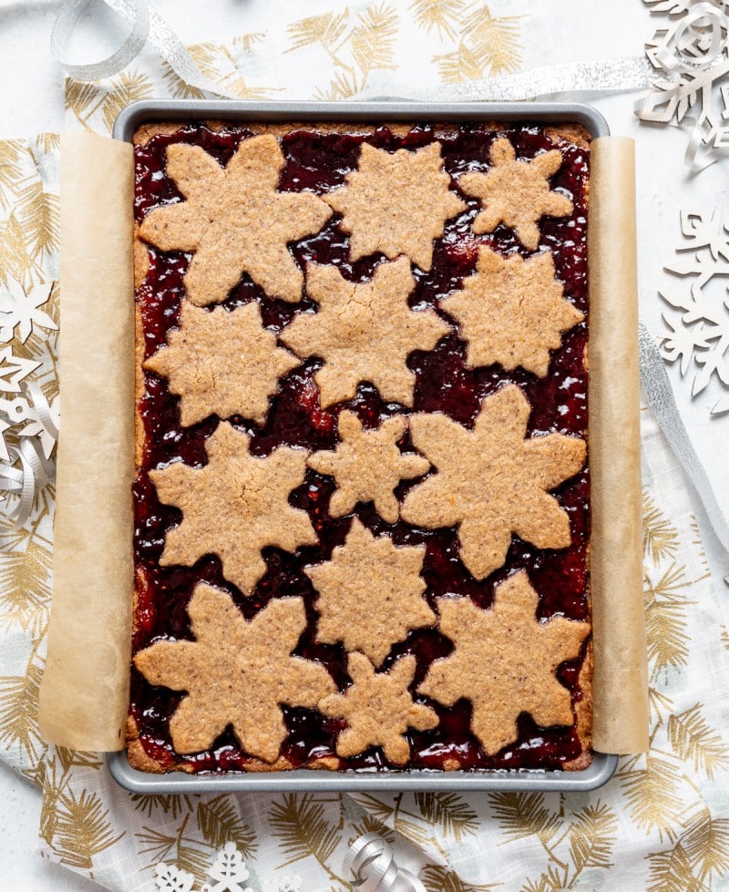 Mixed Berry Snowflake Linzer Torte Bars - Pineapple and Coconut