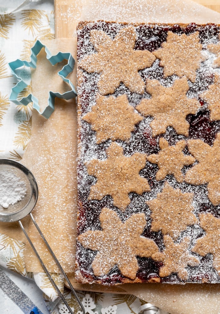 Mixed Berry Snowflake Linzer Torte Bars - Pineapple and Coconut