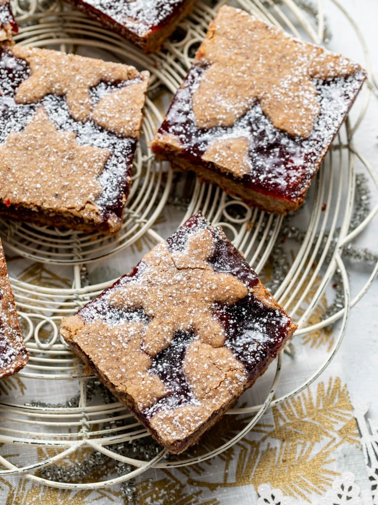 Mixed Berry Snowflake Linzer Torte Bars - Pineapple and Coconut