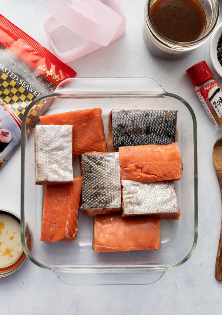 Salmon Musubi with Passion Fruit Ponzu Shoyu Sauce