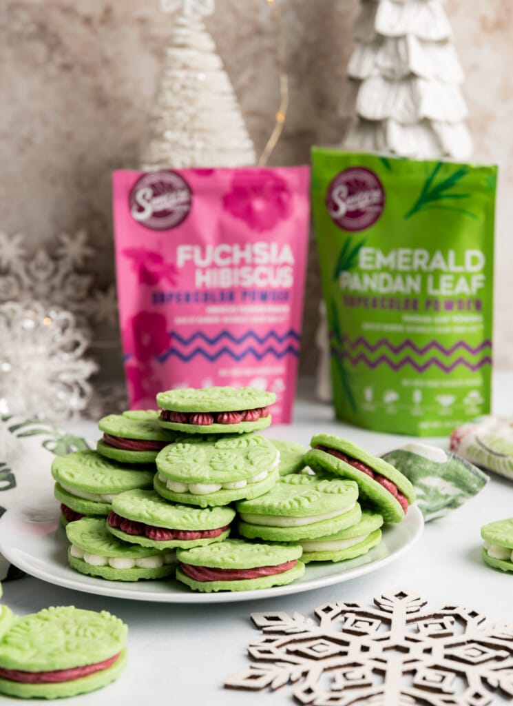 Embossed Pandan Sandwich Cookies with Coconut and Hibiscus Buttercream ...
