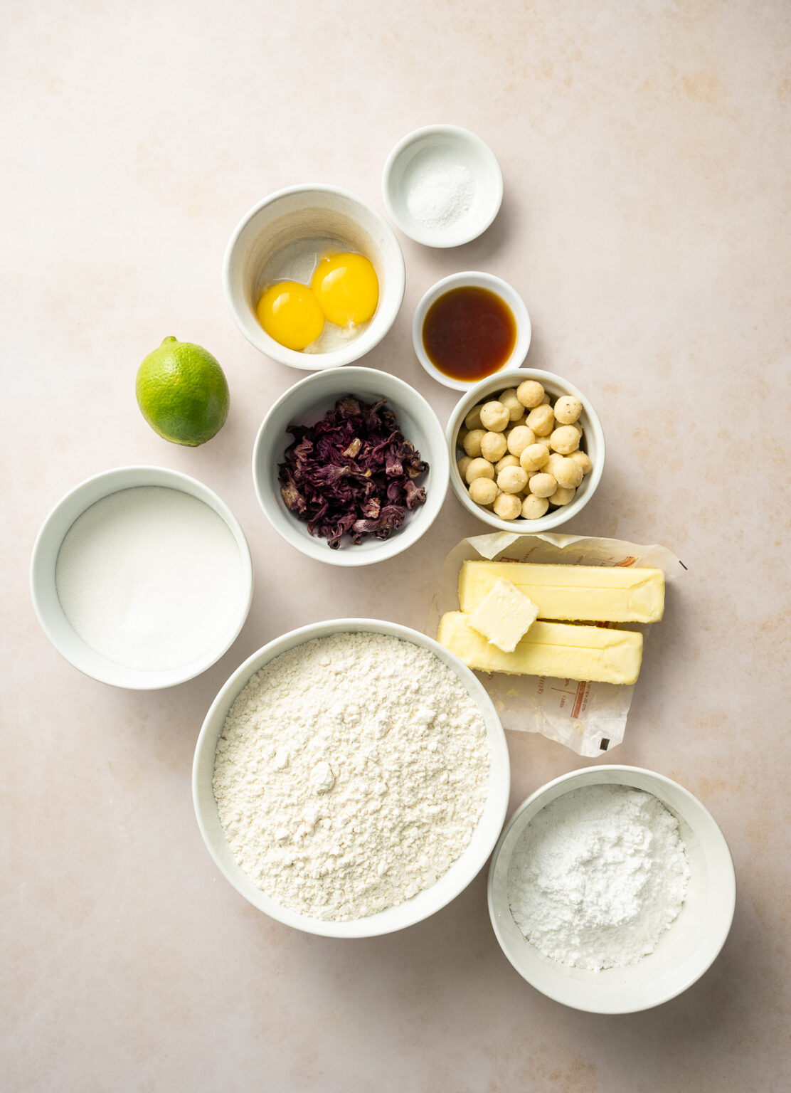 Lime Macadamia Butter Cookies with Hibiscus Glaze